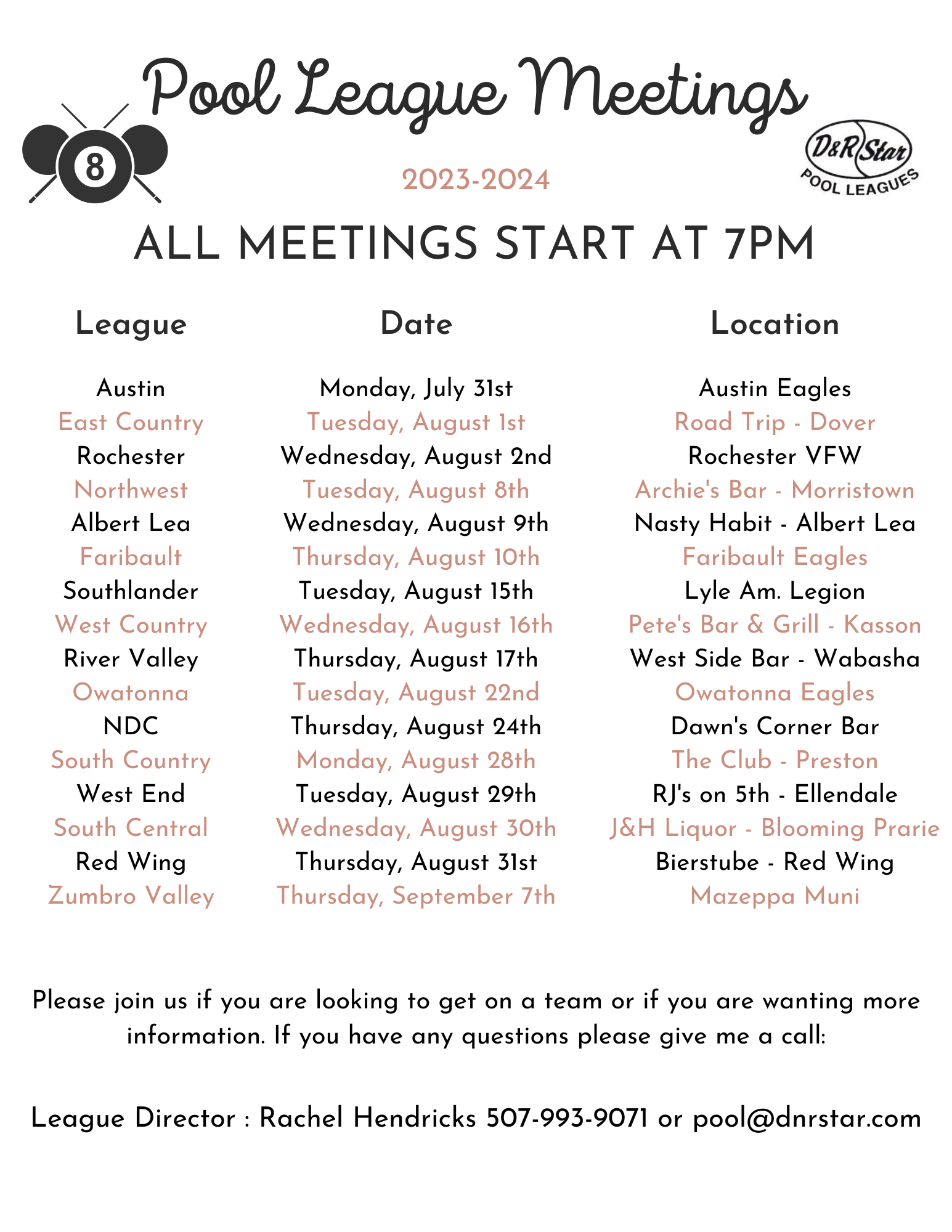 Pool Leagues | D&R Star